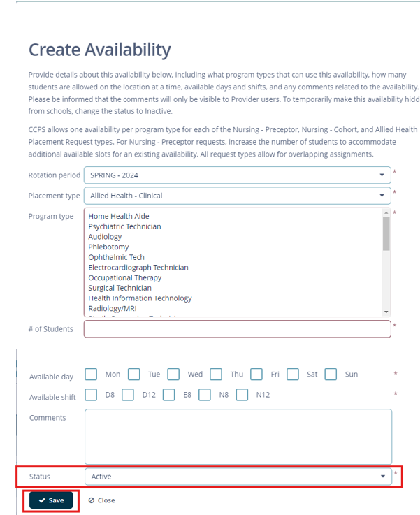 How to Create Availability Records – CCPS | Providers Support Center